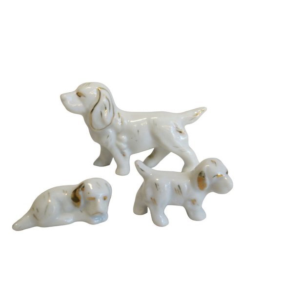 Made in Japan | Accents | Dog W 2 Puppies Ceramic White Gold Figurines ...